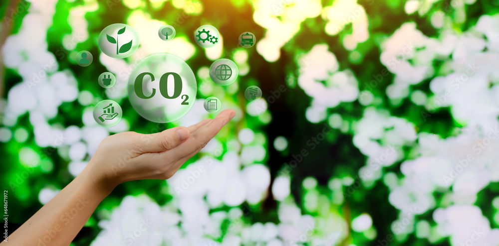 Carbon dioxide on blur green background for Greenhouse gas and Low ...