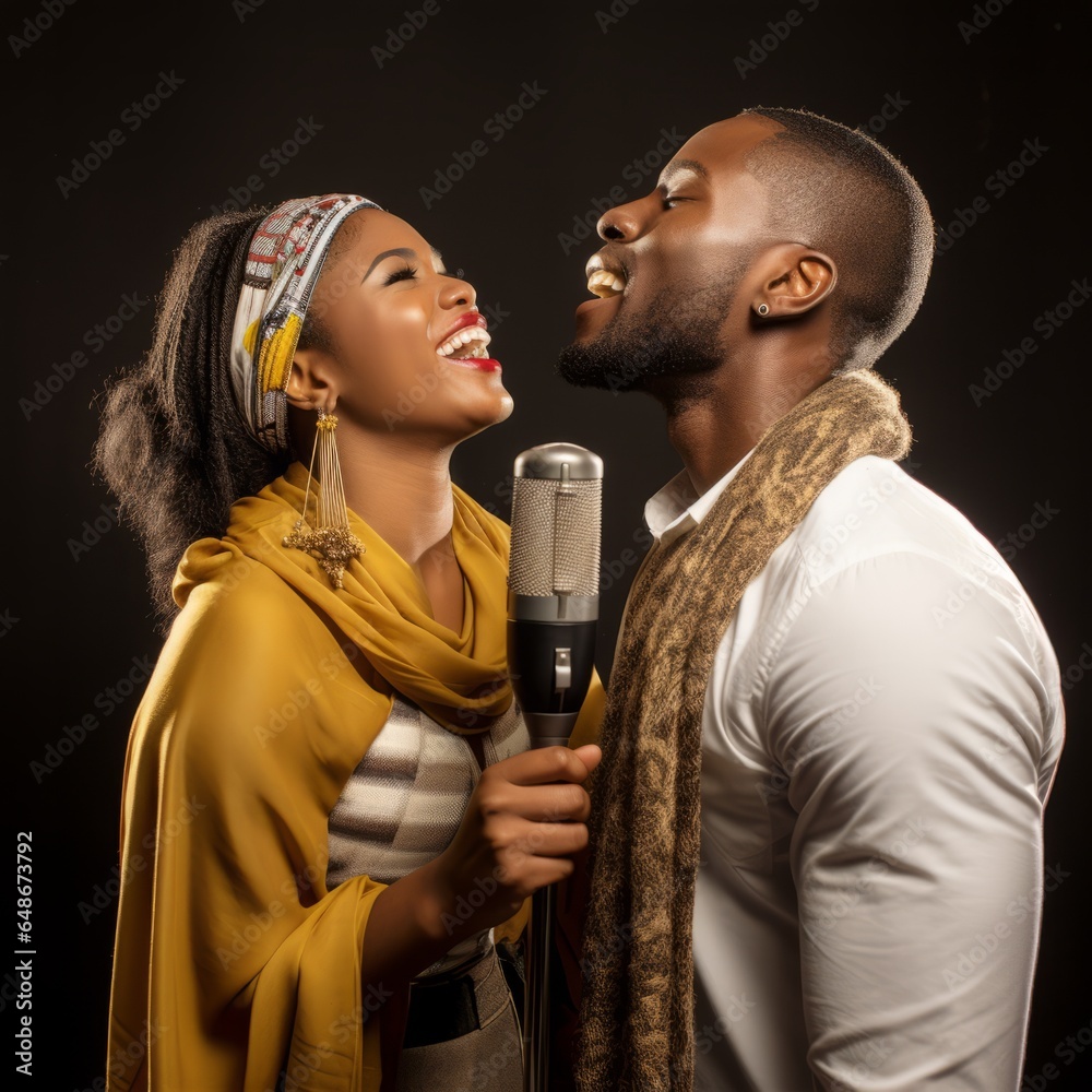Handsome black American church guy and twenty-something lady singing ...