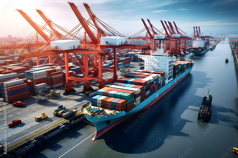 A Busy Seaport Teeming with Cargo Ships Being Loaded and Unloaded ...