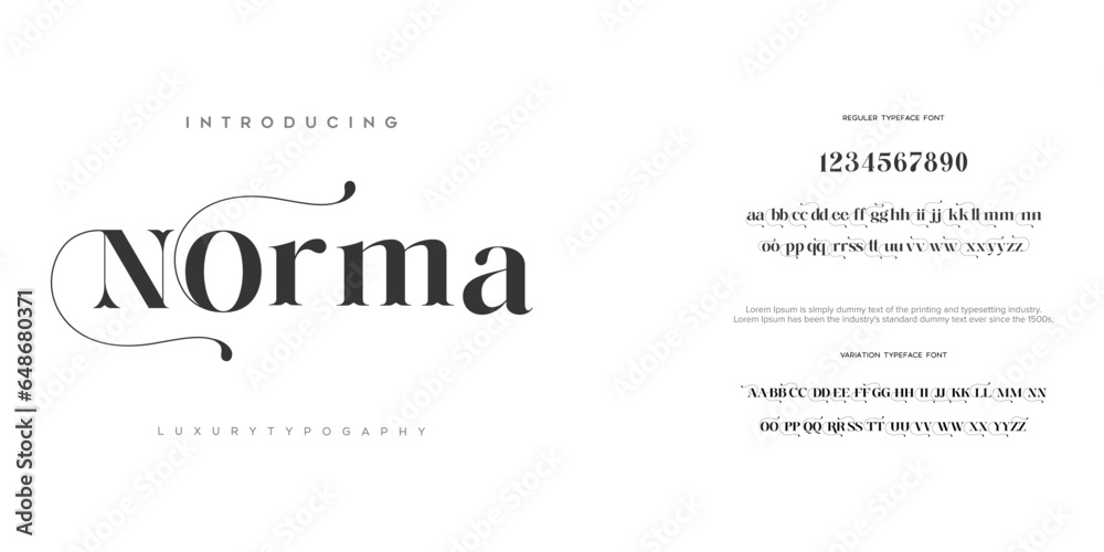 Norma alphabet letters logos font with tails. Typography elegant ...