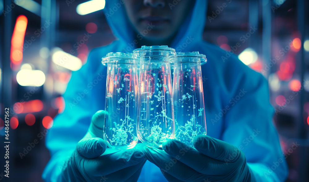 Close-up hand working with liquid tube from cryogenic tank at sciences ...