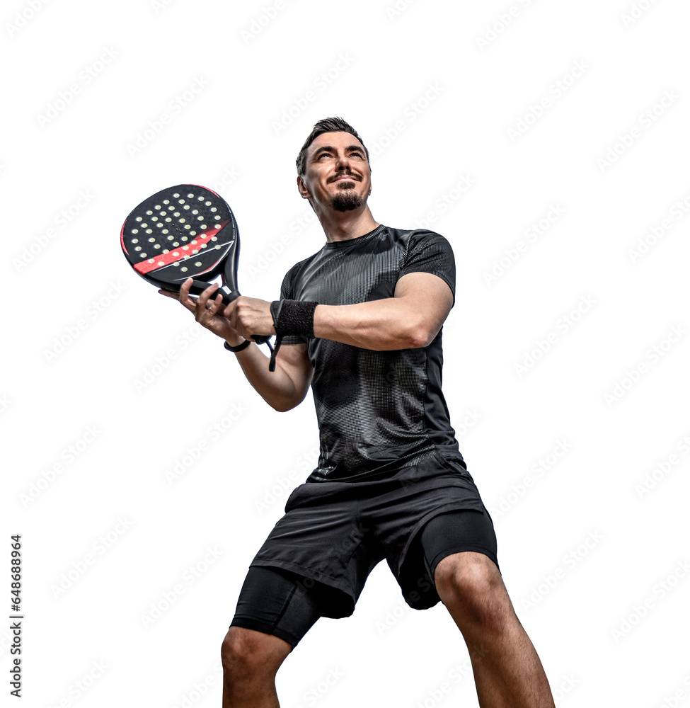 Padel tennis player on the transparent background outdoors. Paddle ...