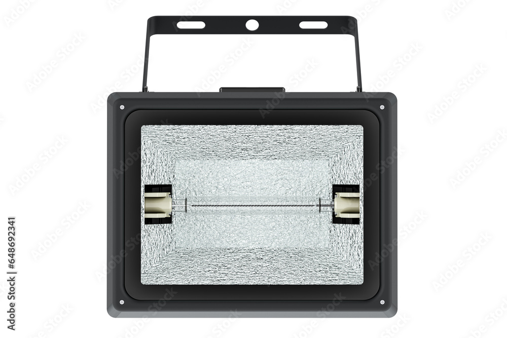 Halogen spotlight projector, front view. 3D rendering isolated on ...