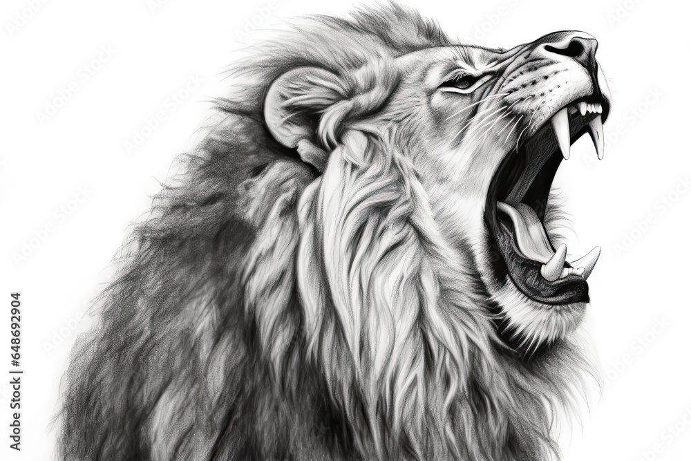 Majestic Lion Drawing: Surveying its Regal Kingdom with Flowing Mane ...