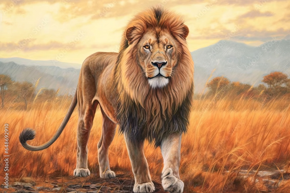 Sun-Kissed Savanna Majesty: Roaring Lion King Commands Respect with ...