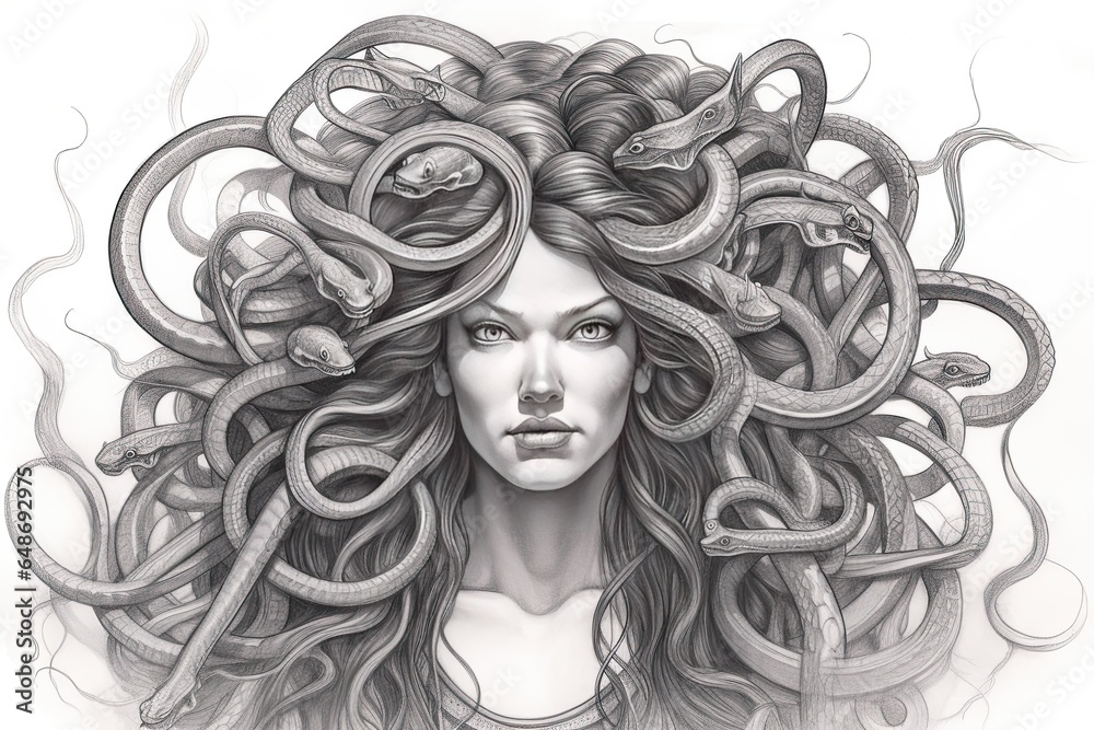 Serpent Queen: Medusa, the Mythical Gorgon Drawing with Hair of Snakes ...