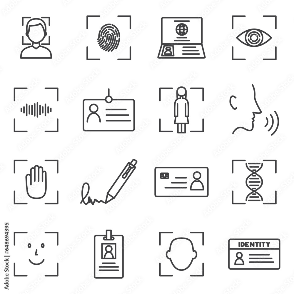 Icon set of Biometric Identity Vector Line . biometric authorization ... Icon set of Biometric Identity Vector Line . biometric authorization ...