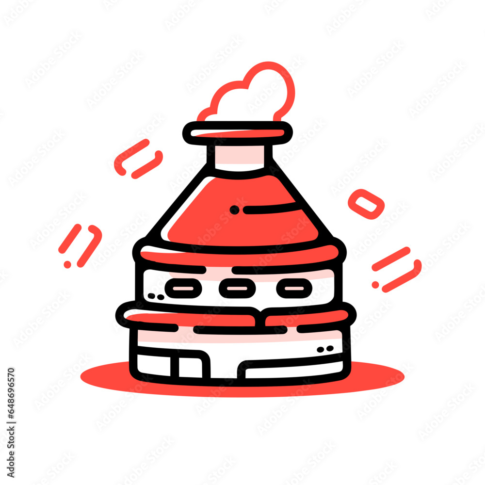 Pottery kiln vector icon in minimalistic, black and red line work ...