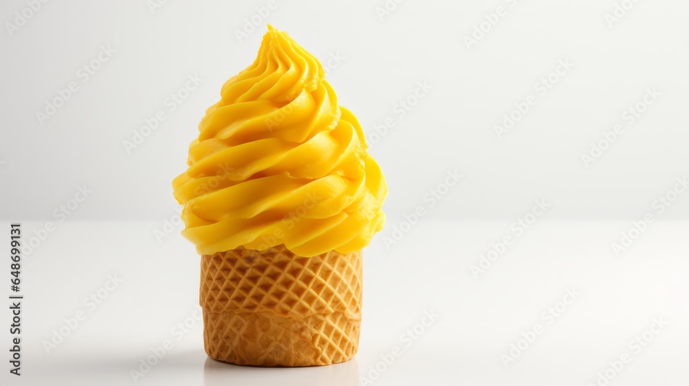 Mango ice cream. Natural ice cream with Mango in a waffle glass on a ...