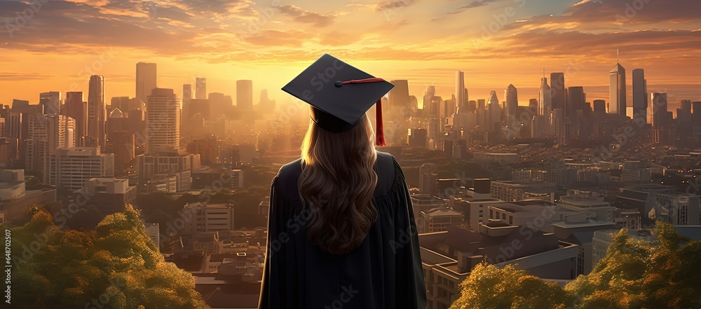 graduation, graduated woman wearing academic graduation gown and hat ...