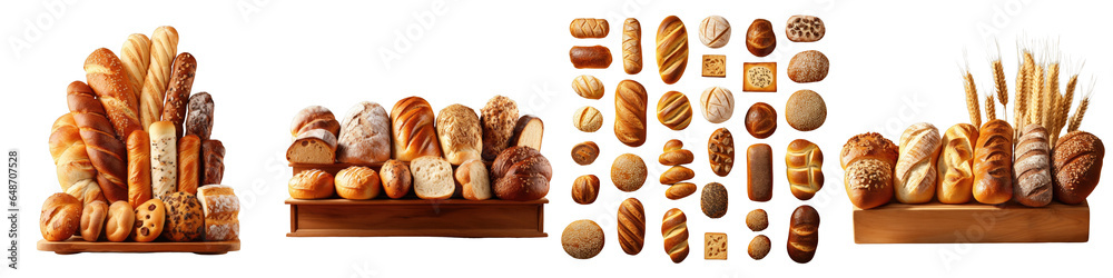 Png Set Fresh bread of various types on a transparent background Stock ...