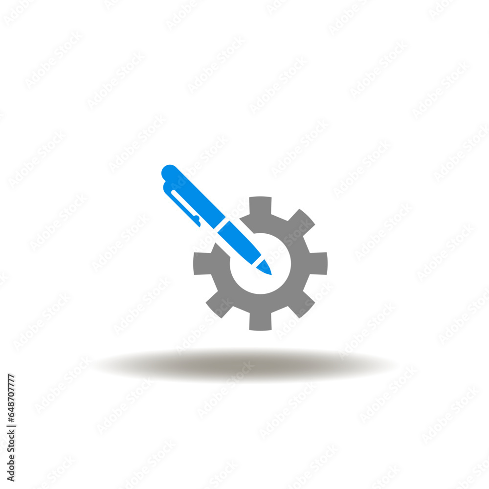 Vector illustration of gear wheel and pen. Icon of request. Symbol of ...
