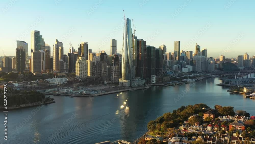 Sydney city CBD Barangaroo high-rise towers and Sydney harbour – 4k ...