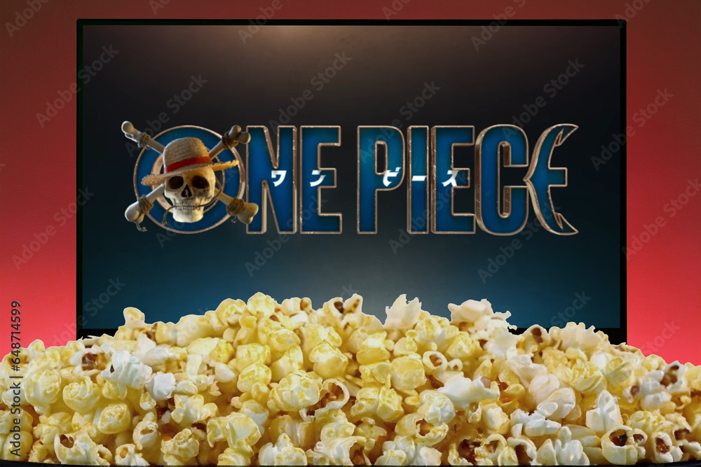 One Piece live action movie logo on TV screen Stock Photo | Adobe Stock