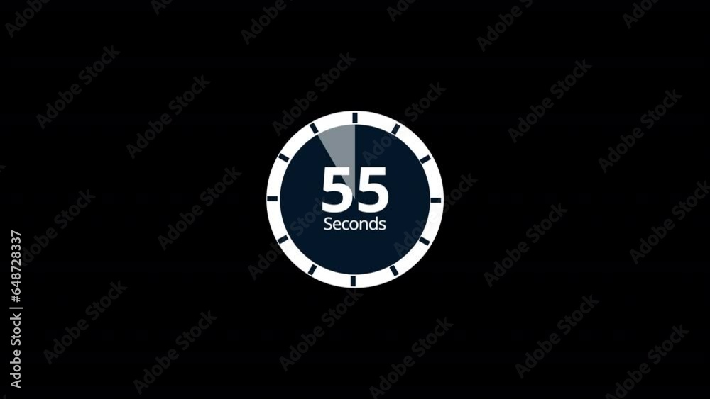 Circle countdown timer one minute animation from 60 to 0 seconds, 60 ...