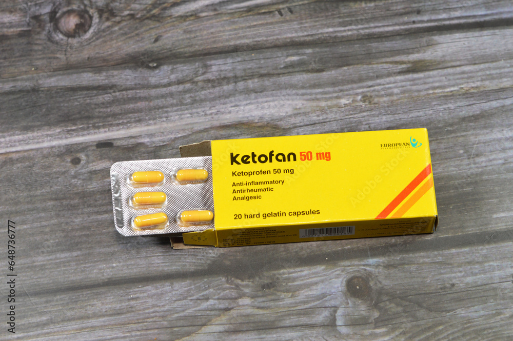 Cairo, Egypt, September 13 2023: Ketofan Ketoprofen 50mg capsules, an ...