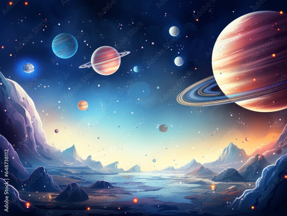 Cartoon Space Background, Cartoon galaxy with stars background, Hand ...