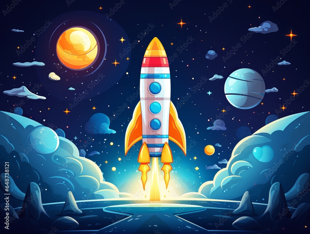 Cartoon space with rocket background, Space background with cartoon ...