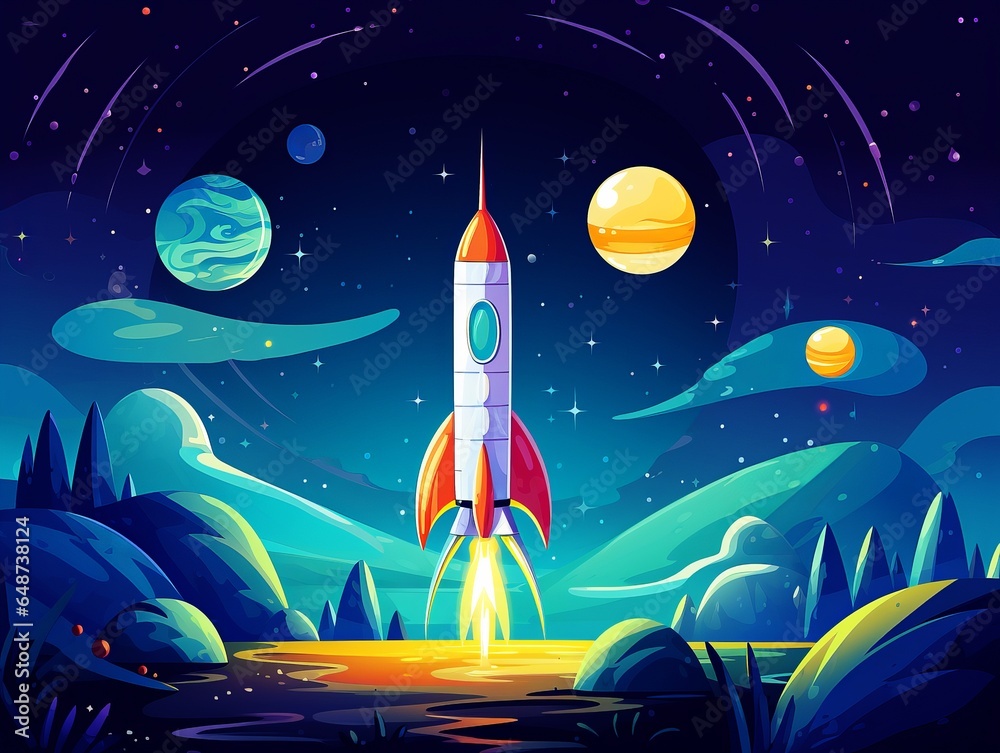 Cartoon space with rocket background, Space background with cartoon ...