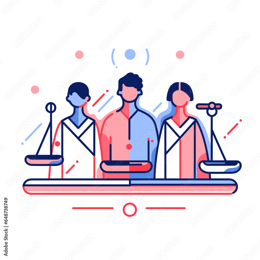 Legal team vector icon in minimalistic, black and red line work, japan ...