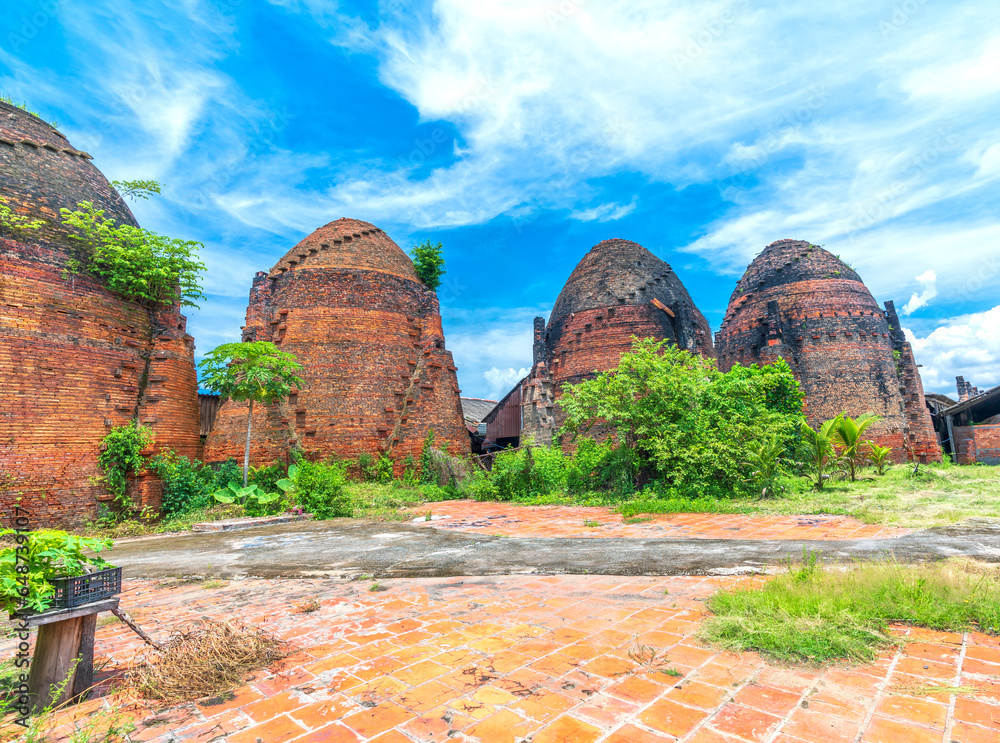 Mang Thit brick kiln in Vinh Long. Burnt clay bricks used in ...