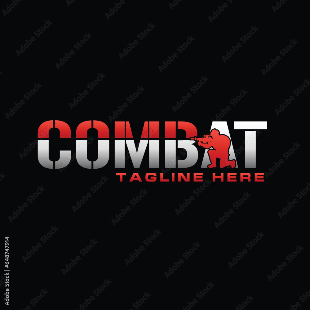 combat text with soldier logo design Stock Vector | Adobe Stock