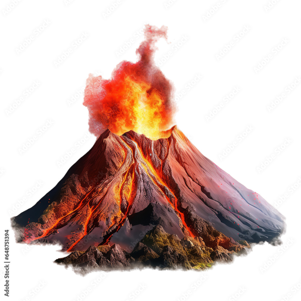 Volcano eruption isolated on transparent background, Volcanic Mountain ...