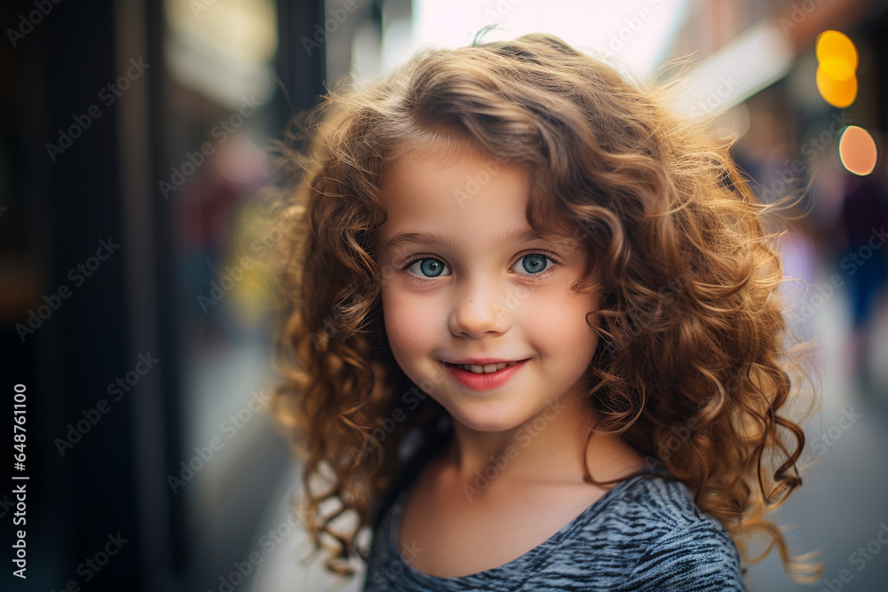 little girl stands out with her infectious happiness in bustling street ...