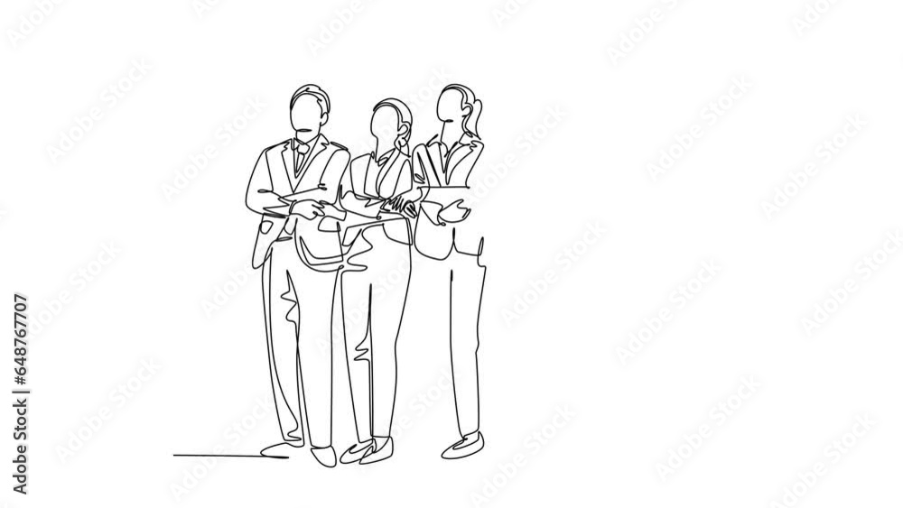 Self drawing animation of single line draw group of businessman and ...