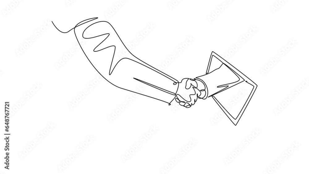Self drawing animation of single line draw business men shaking hand to ...