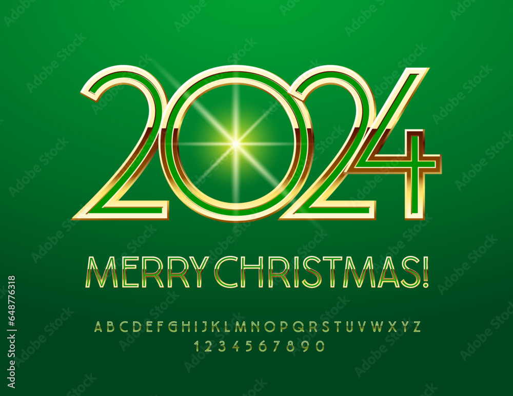 Vector elite Greeting Card Merry Christmas 2024! Chic Slim Font. Green ...