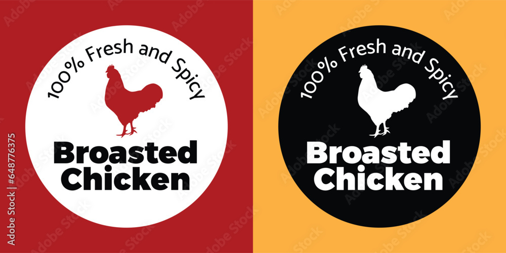 100% Fresh and Spicy broasted chicken, icon, logo, sticker, label ...
