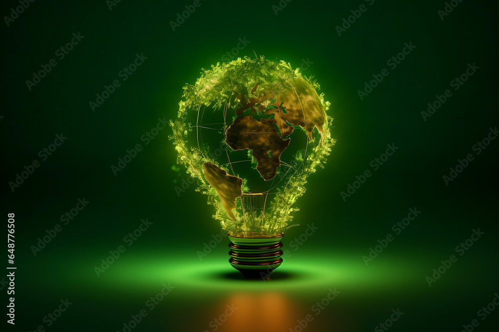 renewable energy light bulb with green energy, Earth Day or environment ...