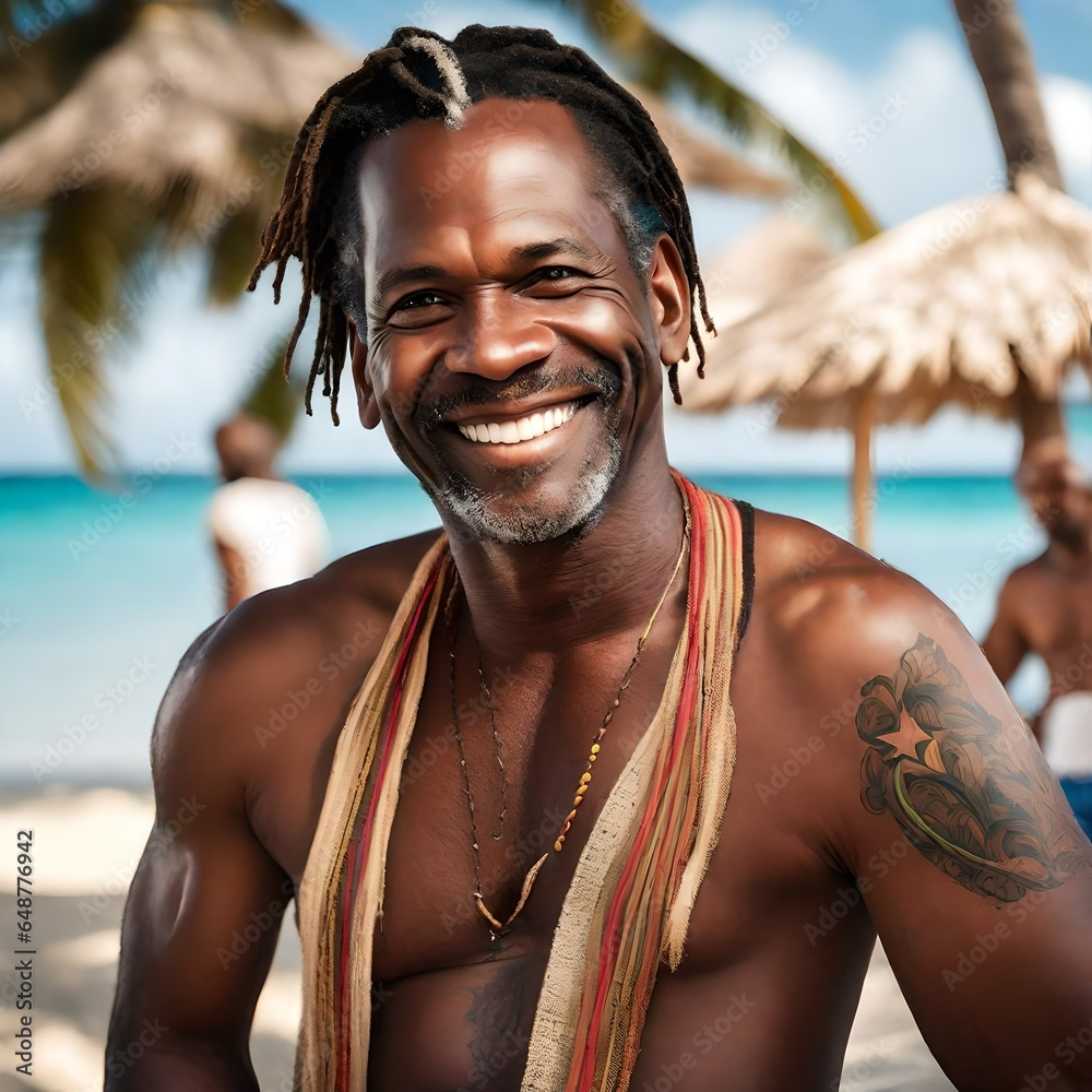 Handsome black Jamaican man with a beautiful smile and braided hair on ...