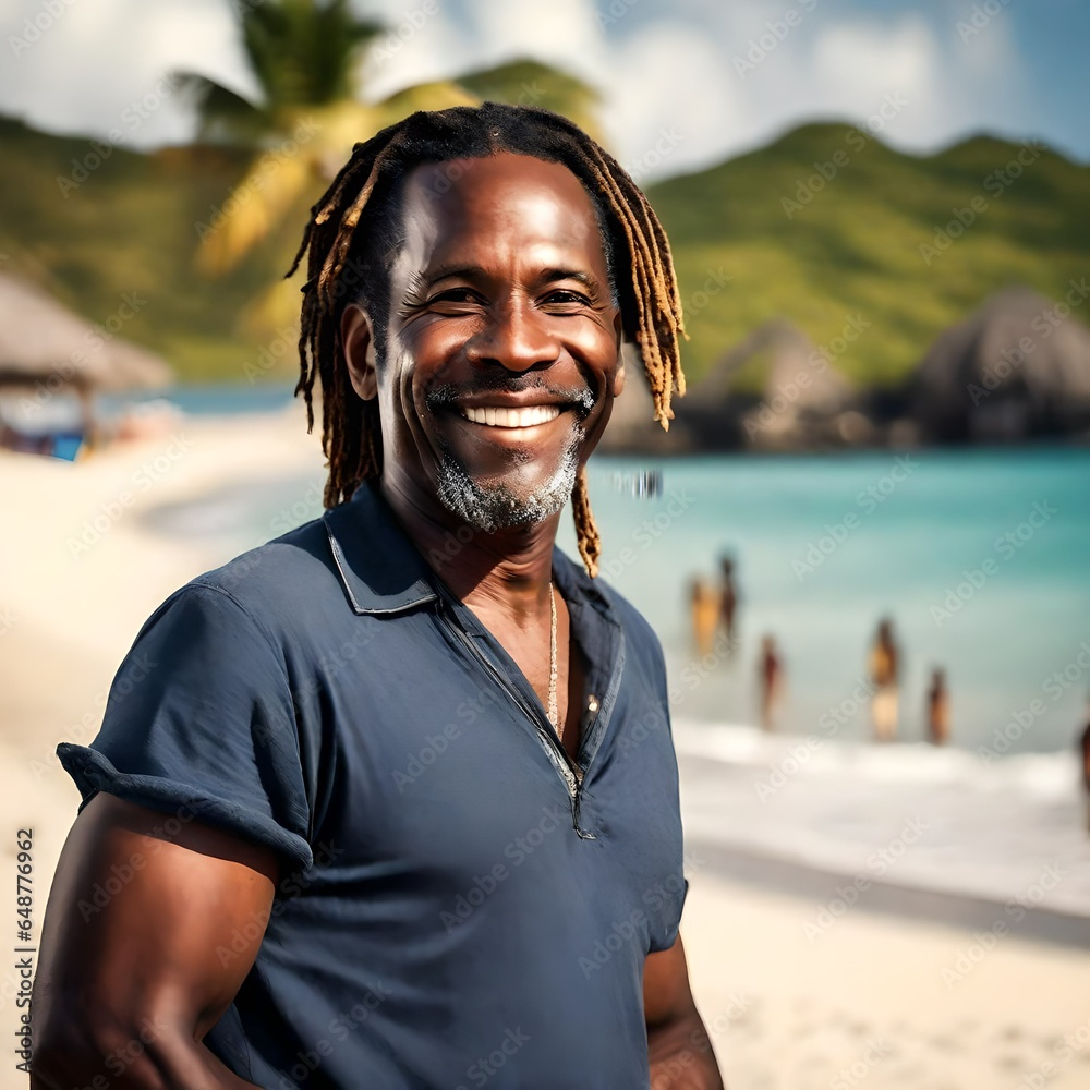 Handsome black Jamaican man with a beautiful smile and braided hair on ...