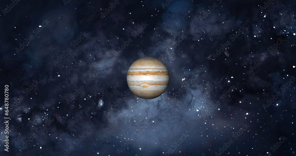 Jupiter planet on space with colorful starry night. front view of ...