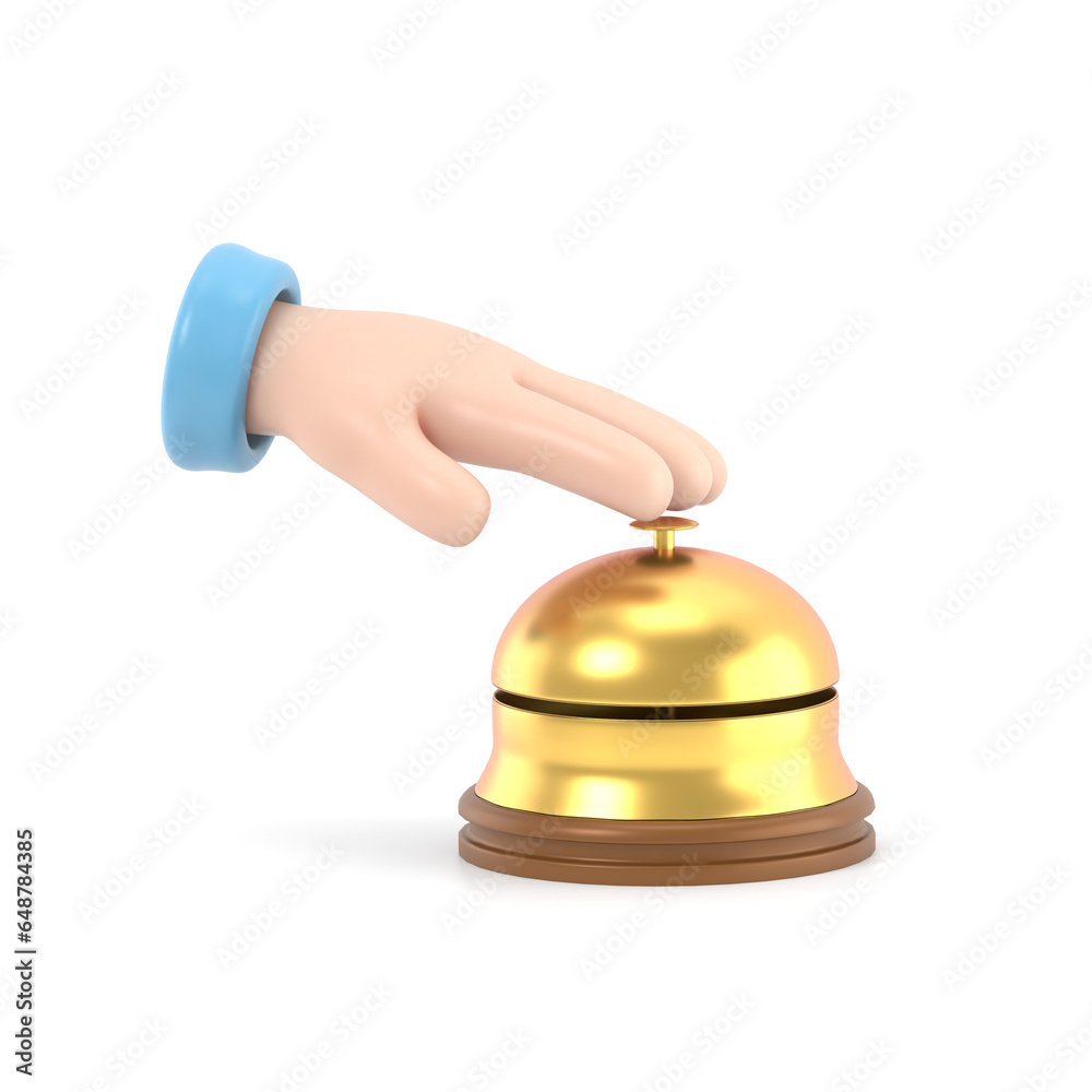 Male hand pressing service bell. Service bell,flat design style. 3d ...