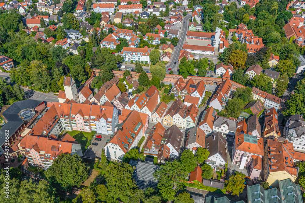 Memmingen von oben, Blick auf die Altstadt rund um das Ulmer Tor Stock ...