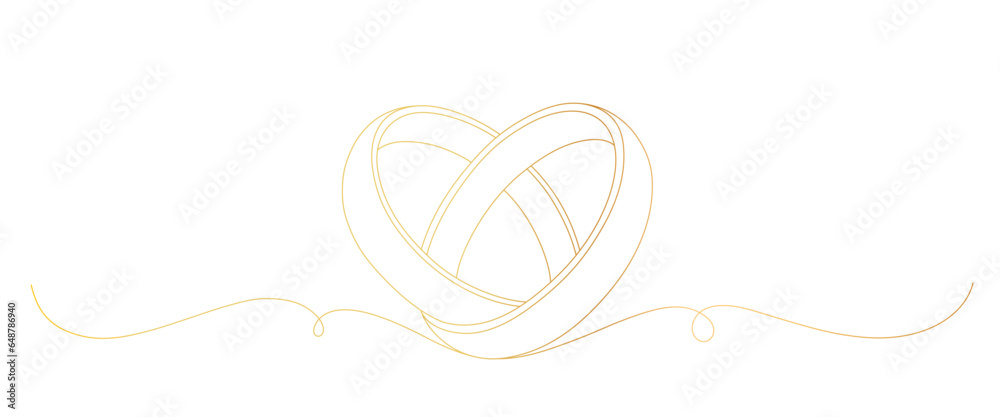 wedding ring golden line art style. vector invitation, velentine ...