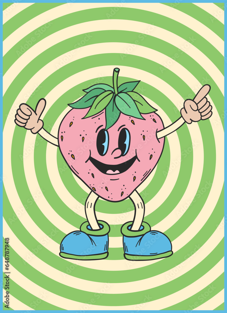Groovy retro poster. Hippie style background. Groovy strawberry. 60s ...