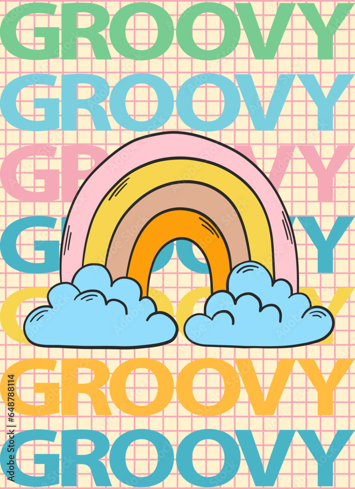 Groovy retro poster. Hippie style background. Groovy rainbow. 60s and ...