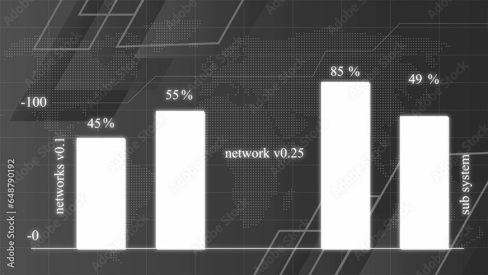 Digital technology networks system graph chart on world map ...
