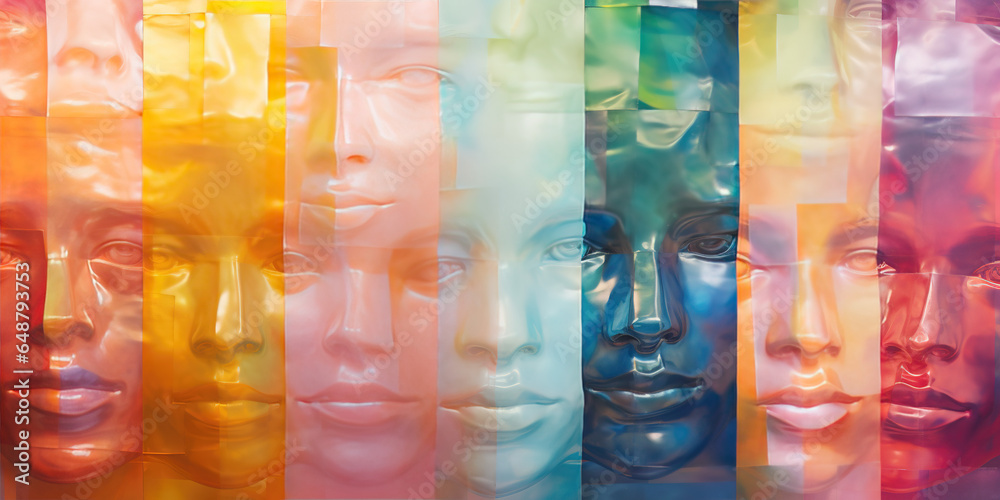 colourful array of faces. concept of states of mind, feelings and ...