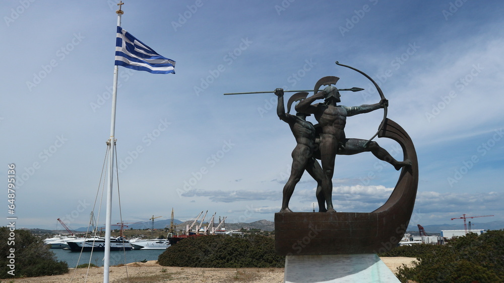 Monument for the battle of Salamis where the Persian and Greek fleet ...