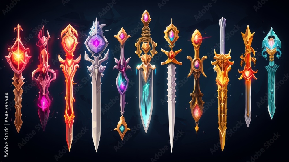 Vector cartoon collection featuring medieval swords, weaponry fit for ...