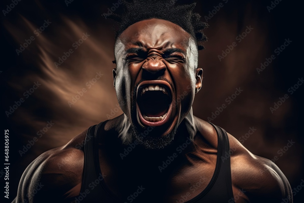 angry young black man expressing rage against the system shouting and ...