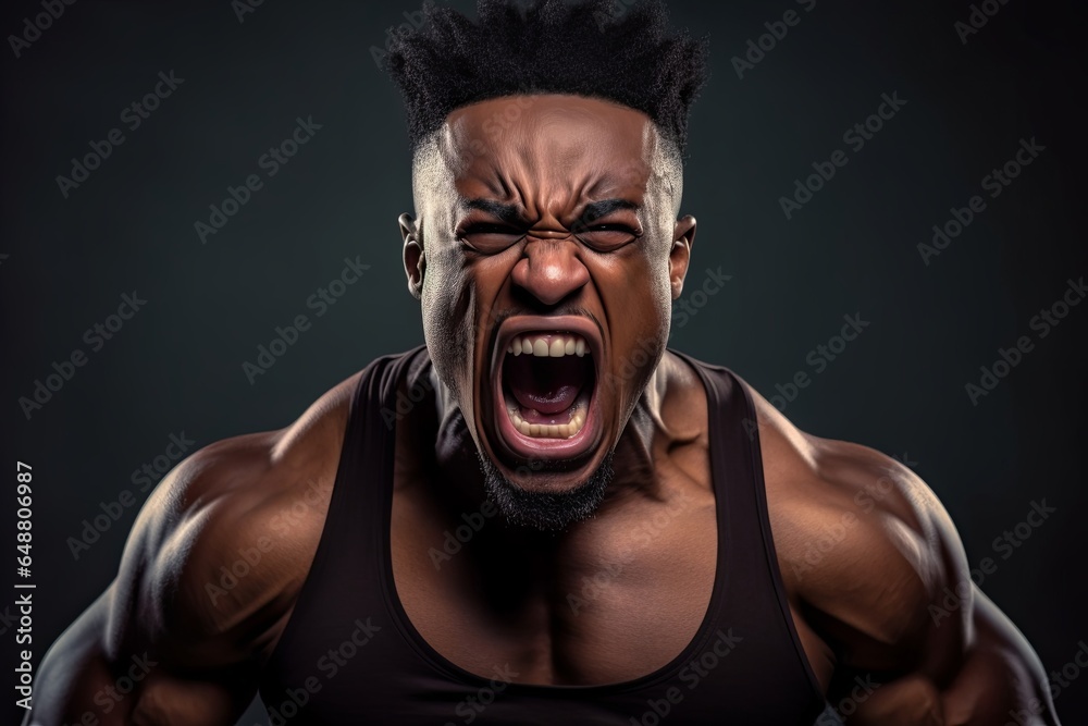 angry young black man expressing rage against the system shouting and ...
