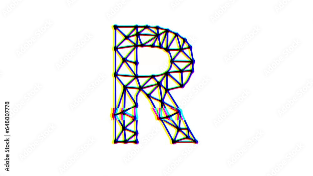 Polygonal letter r animation with glitch effect on white background, 4k ...