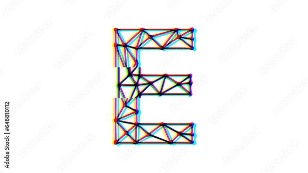 Polygonal letter e animation with glitch effect on white background, 4k ...