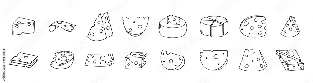 Collection of Cheese isolated on white background, hand drawn cheese ...